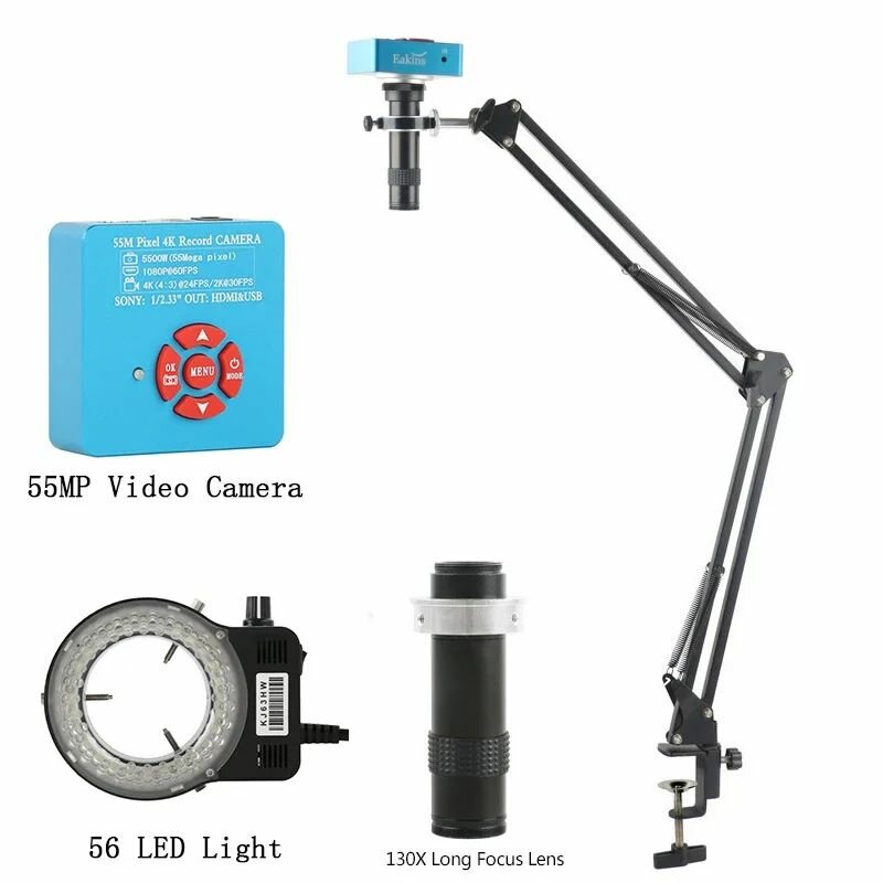 Электронный видеомикроскоп 55MP 48MP 4K 1080P HDMI USB можно увеличить в 130 раз с помощью панели