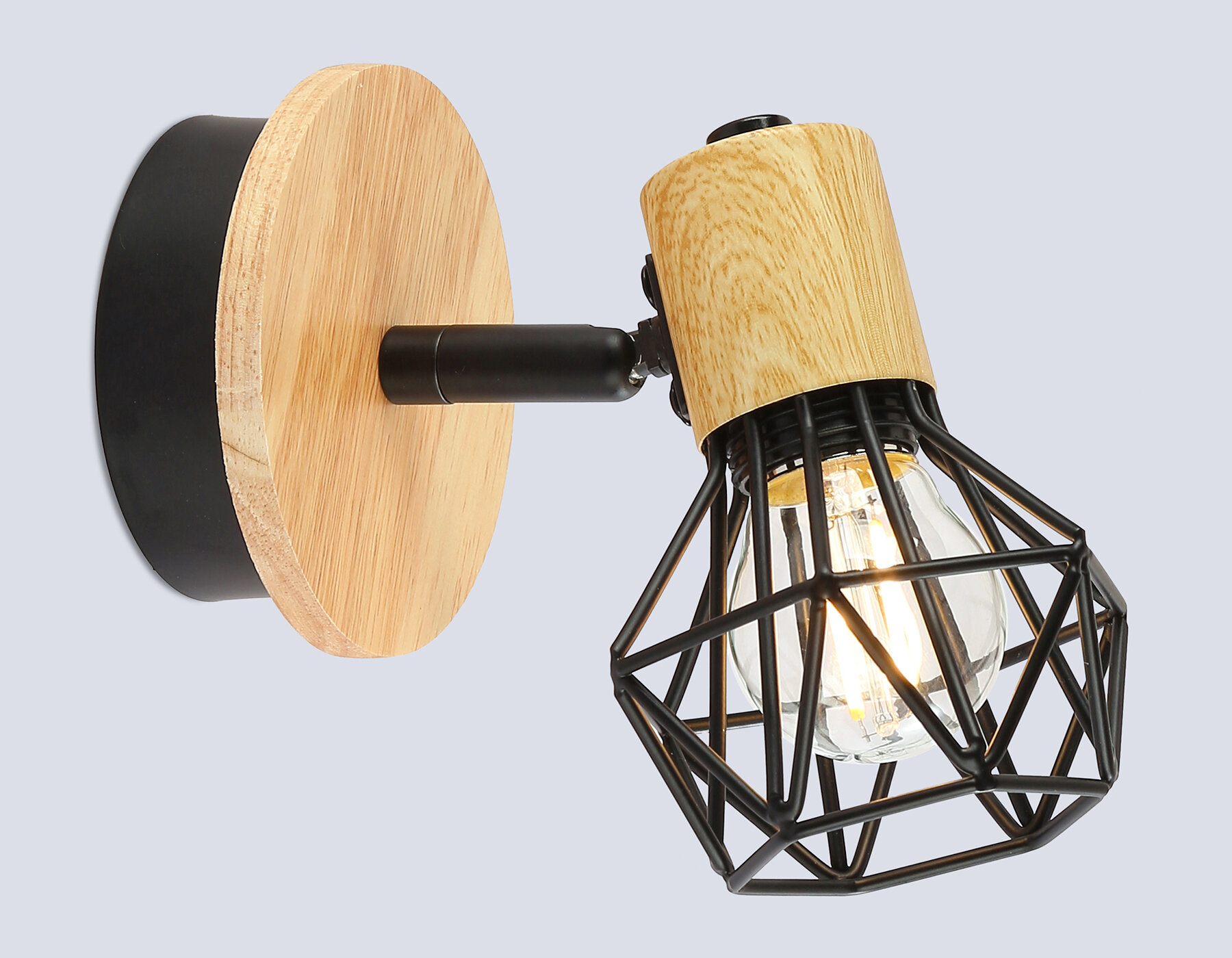 Настенно-потолочный спот в стиле лофт черный/дерево IP20 E27 D115*175