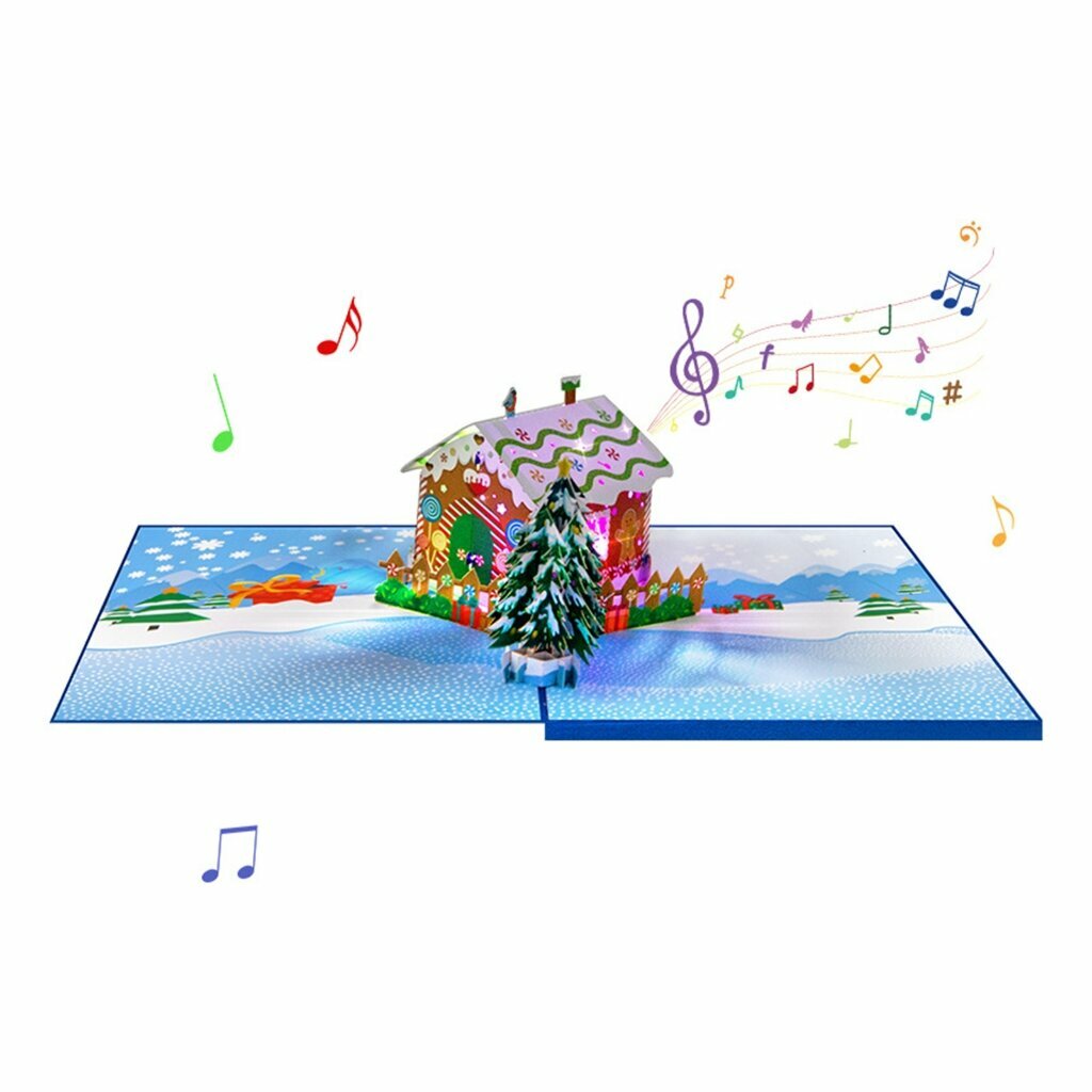 3D Всплывающая Рождественская Поздравительная Открытка со Светом и музыкой, Пригласительная Открытка, Праздничная Открытка для Семьи и Друзей
