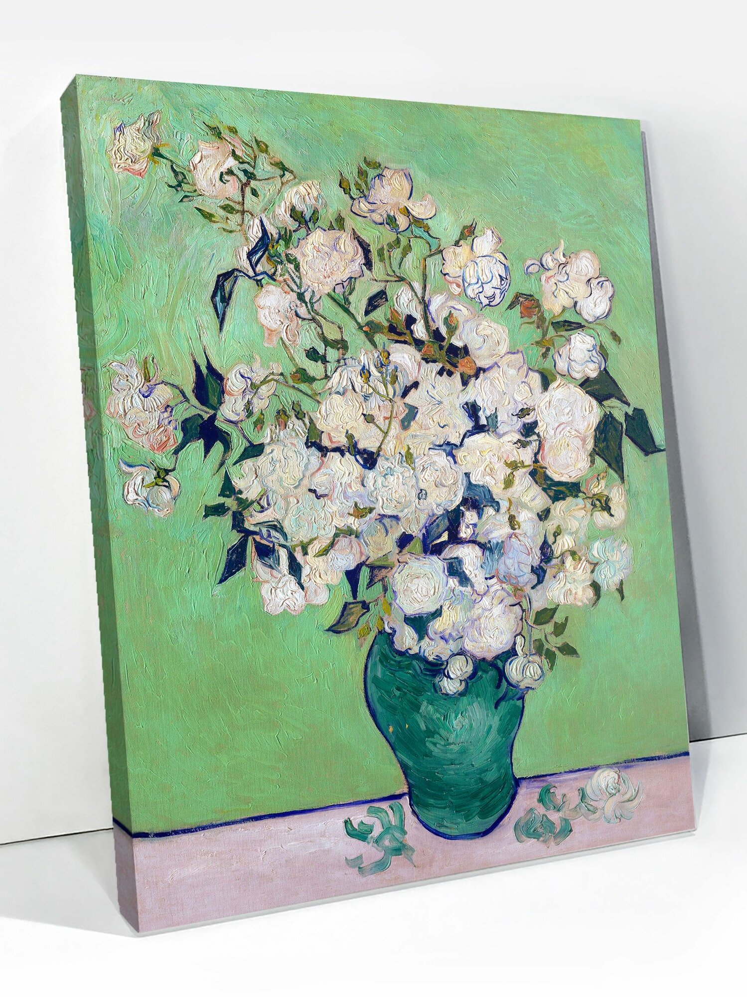 Картина Ван Гог Белые розы в вазе на холсте 70х55см