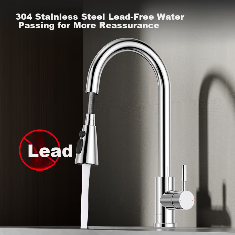 ARROW 304 Stainless Steel Three-Function Pull-Out Kitchen Faucet, Hot And Cold, 360° Rotating, Sink Faucet