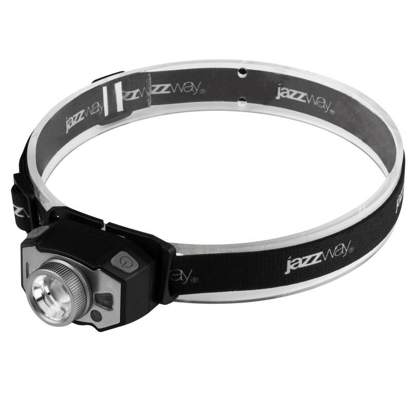 Фонарь аккумуляторный налобный AccuH1-L5WZ-bk zoom LED 5Вт + 2хRED SMD IP54 5 режимов: 100проц. 180лм 3.5ч/50проц. 110лм 5.5ч/30проц. 65лм 15ч/красн. 28ч/мигающ. красн. 12ч аккум. 0.8А. ч управл. жестами черн./сер. JazzWay 5036642