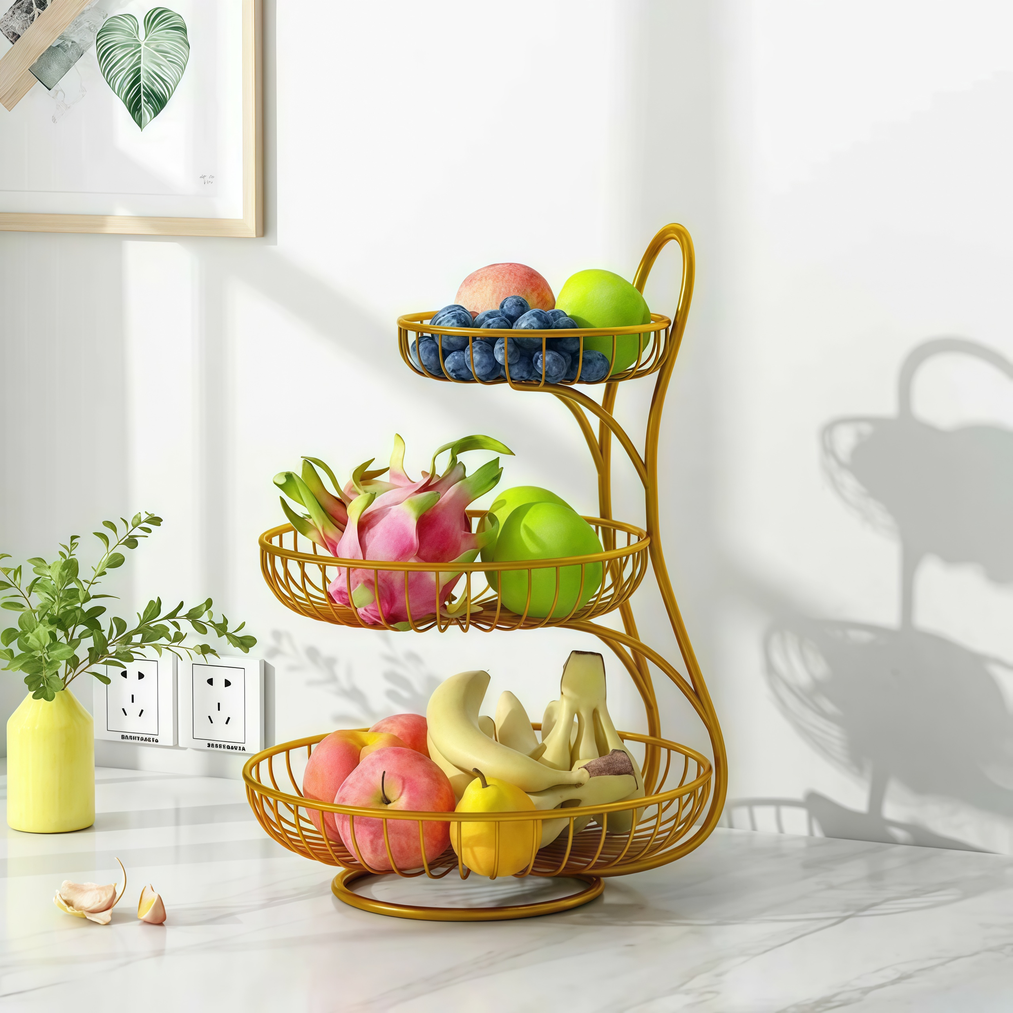 Фруктовница, для фруктов, круглая, металл, цвет золотой, 30,5 см