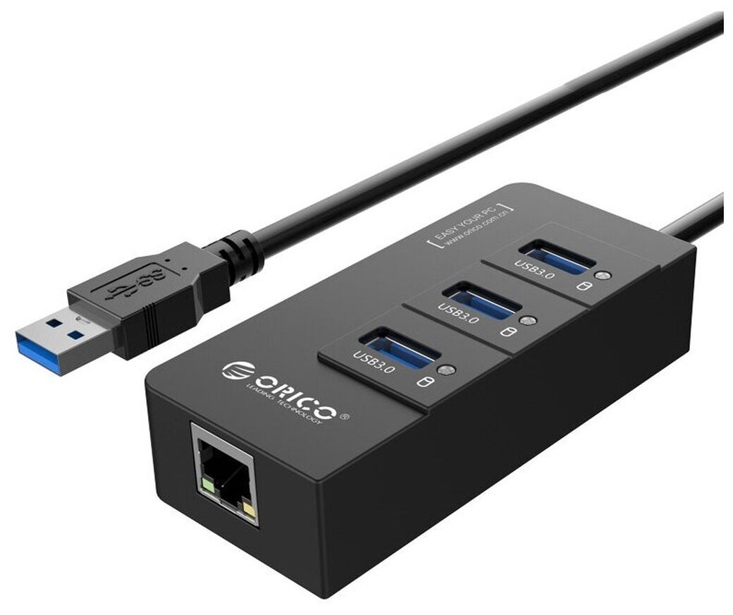 Концентратор USB Orico HR01-U3 (черный) USB 3.0 x 3, RJ45*1 сетевая карта