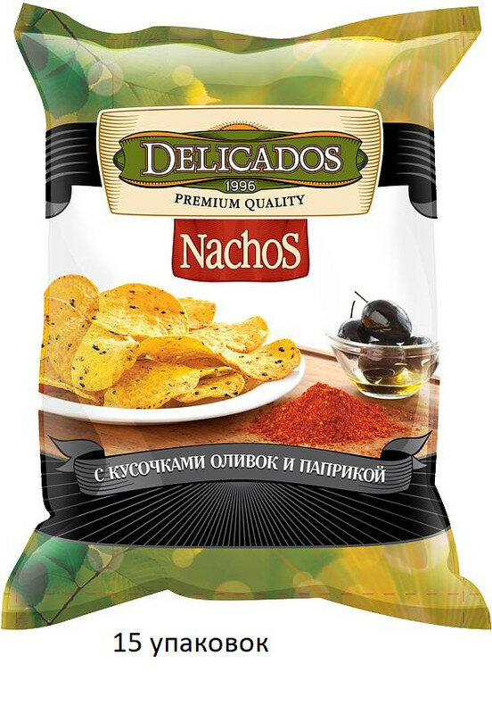 Delicados Чипсы кукурузные Nachos с оливками и паприкой, 150 гр, 15 упаковок в коробке