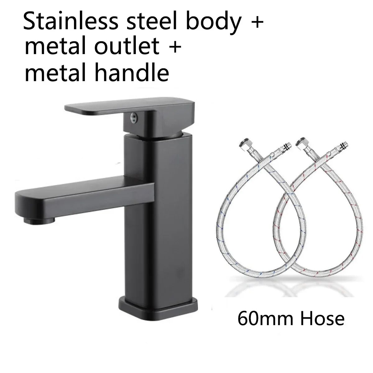 Черный квадратный смеситель для раковины из нержавеющей стали, F, G1/2