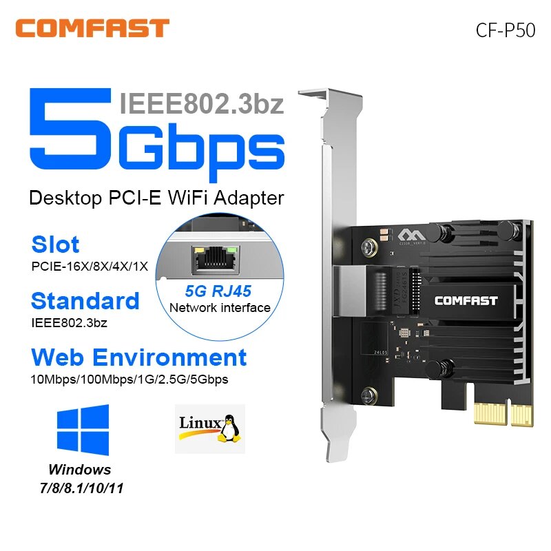 Сетевая карта Comfast CF-P50 5Гбит/с PCI-E