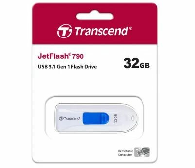 Память USB Flash 32 ГБ Transcend JetFlash 790W (TS32GJF790W) - USB 3.2 Gen1, до 100 Мбайт/сек, выдвижной (слайдер), пластик