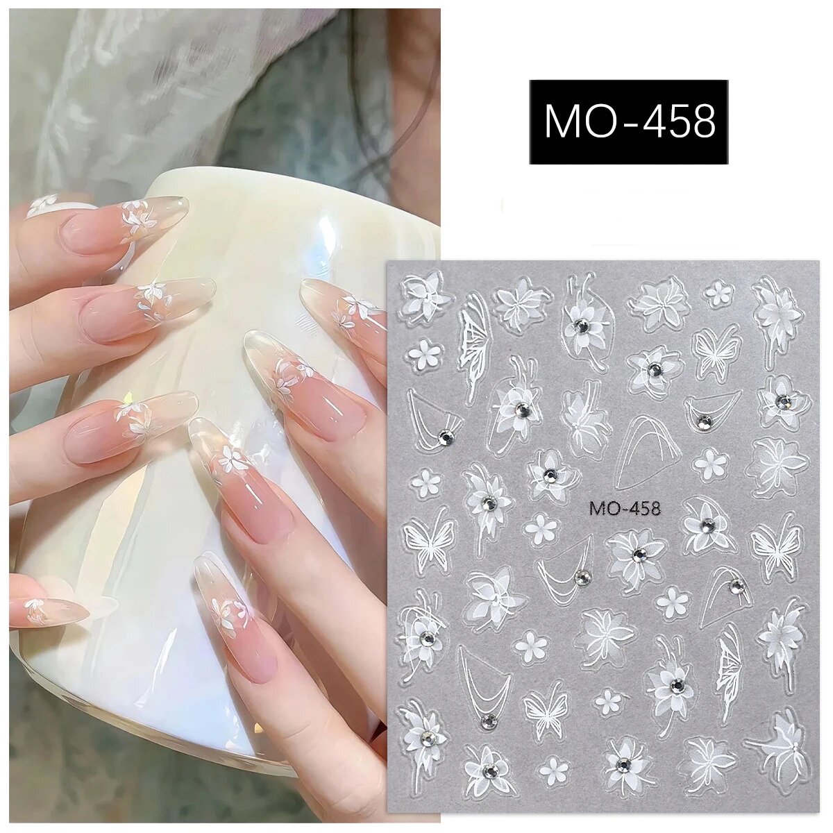 Наклейки на ногти 5D Белый MO-458