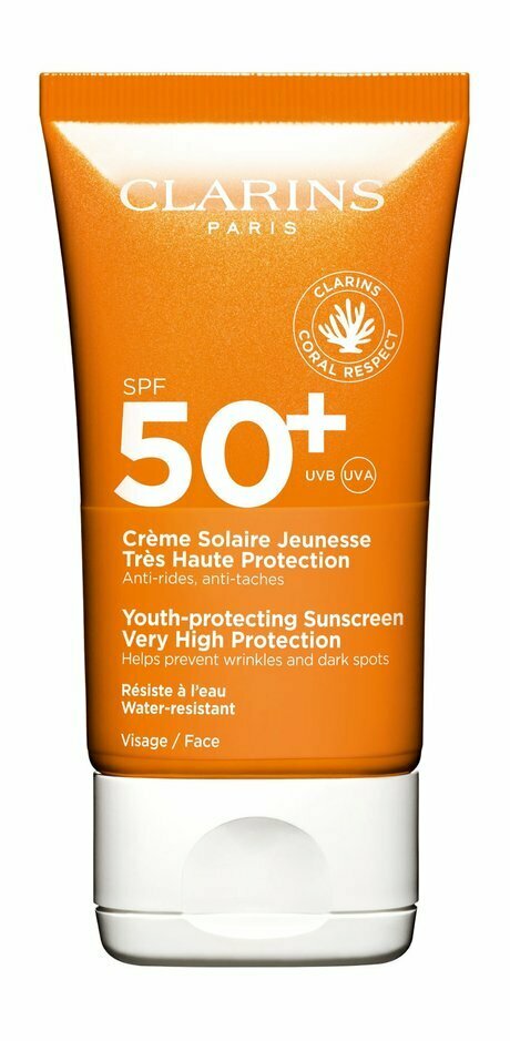Clarins Youth-protecting Sunscreen Very High Protection SPF 50+ - Солнцезащитный крем для лица против морщин, 50 мл.