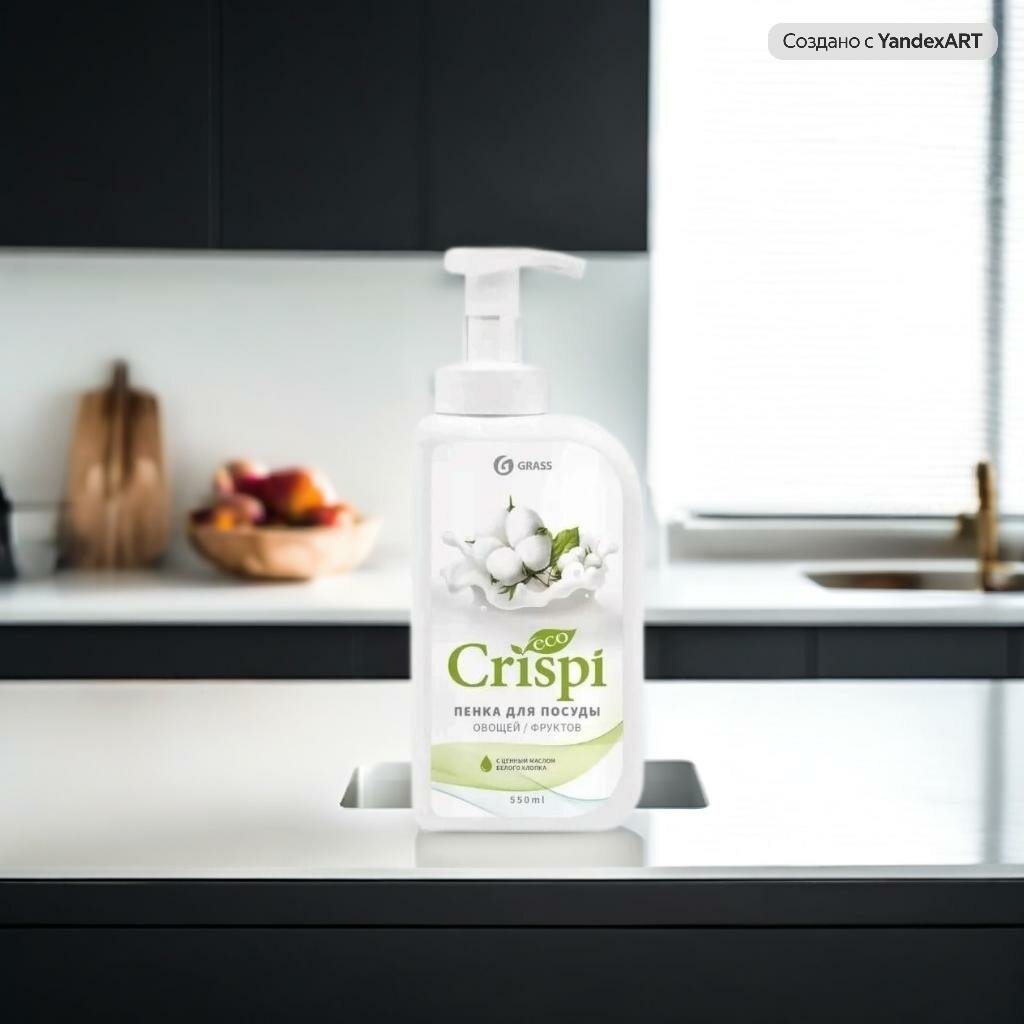 Экопенка для мытья посуды ECO CRISPI с ценными маслами хлопка, с дозатором, 550 мл