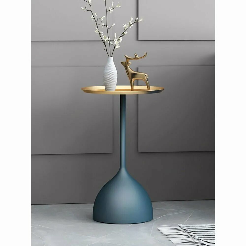 Чайный столик Z651, металл, круглый, 38,5x28x61 см, золотистый, лазурный