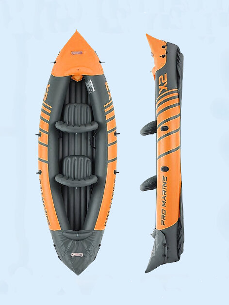 Надувная двухместная байдарка из ПВХ с веслами, грузоподъемность 180 кг, 312х76 см, цвет orange latte