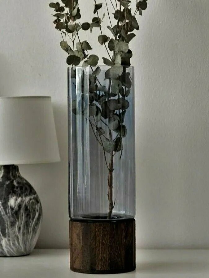 Ваза, 30 см , Стекло, Дерево, 1 шт