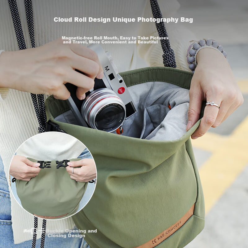 K&F CONCEPT Cloud Roll Camera Bag Single Shoulder Chest Bag Photography Bag Fuji Micro Single XS20 Protective Cover Digital Camera Diagonal Cross Bag Travel Riding Storage Bag Jungle Green KF13.168V3