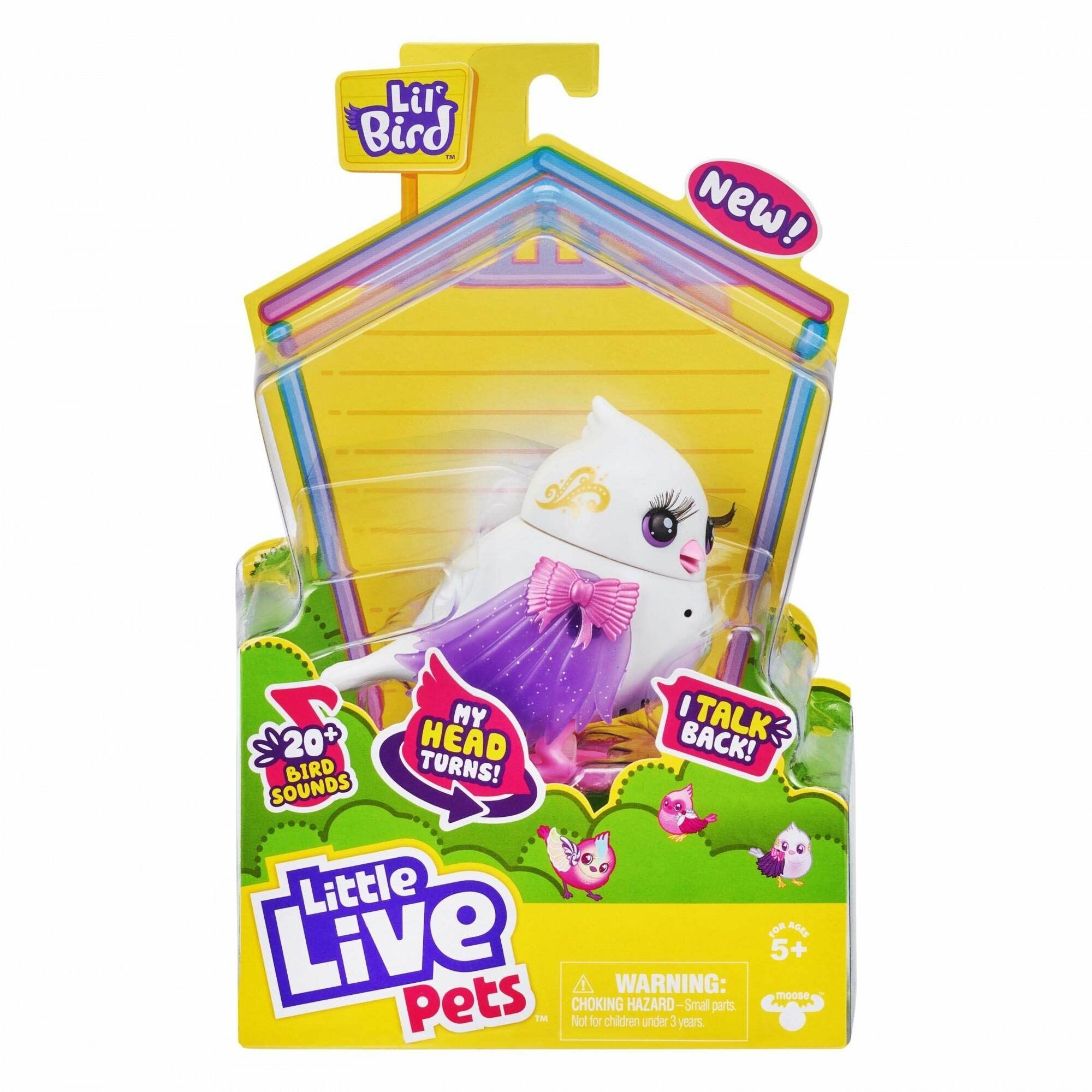 Moose Little Live Pets Lil' Bird /Электронные интерактивные детские игрушкир еагируют на ваши поглаживания, Белая птица
