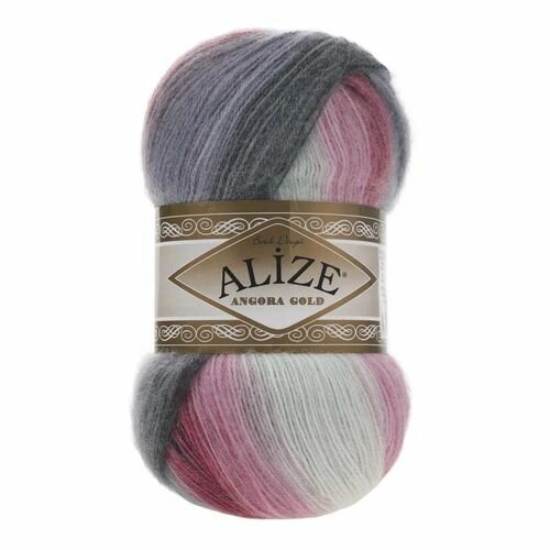 Пряжа Alize Angora gold batik 1602 серо-бело-розовый (100г/550м, упаковка 5 мотков)