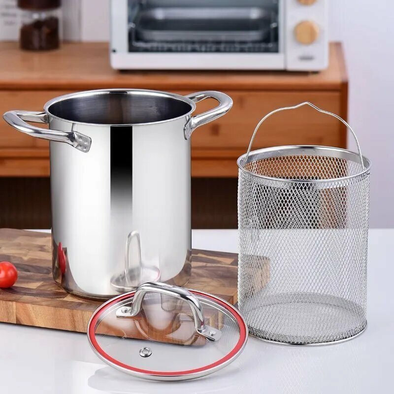 Кастрюля "Фритюр", нержавеющая сталь, стекло, 4л, антипригарное покрытие, хром