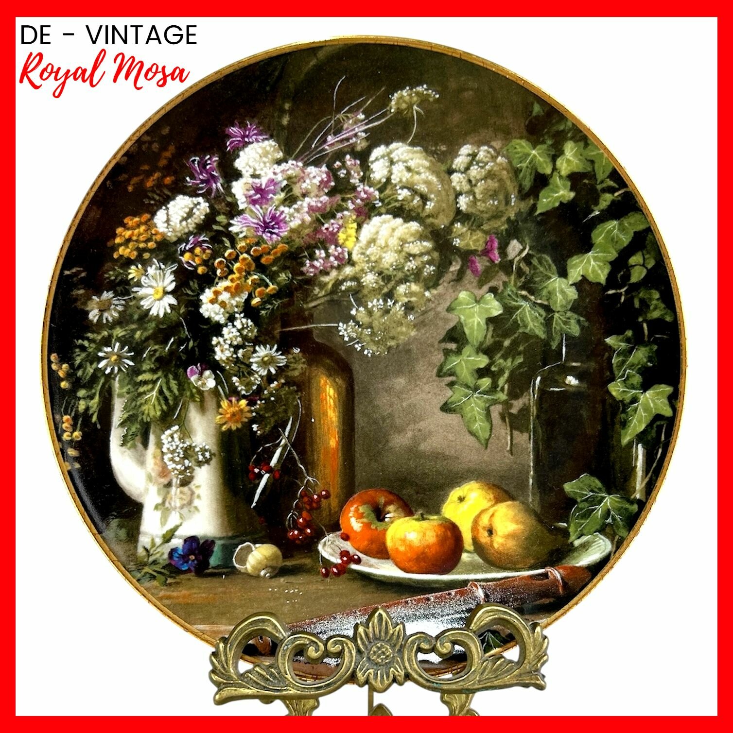 Декоративная винтажная тарелка Натюрморт с полевыми цветами Royal Mosa. Голландия