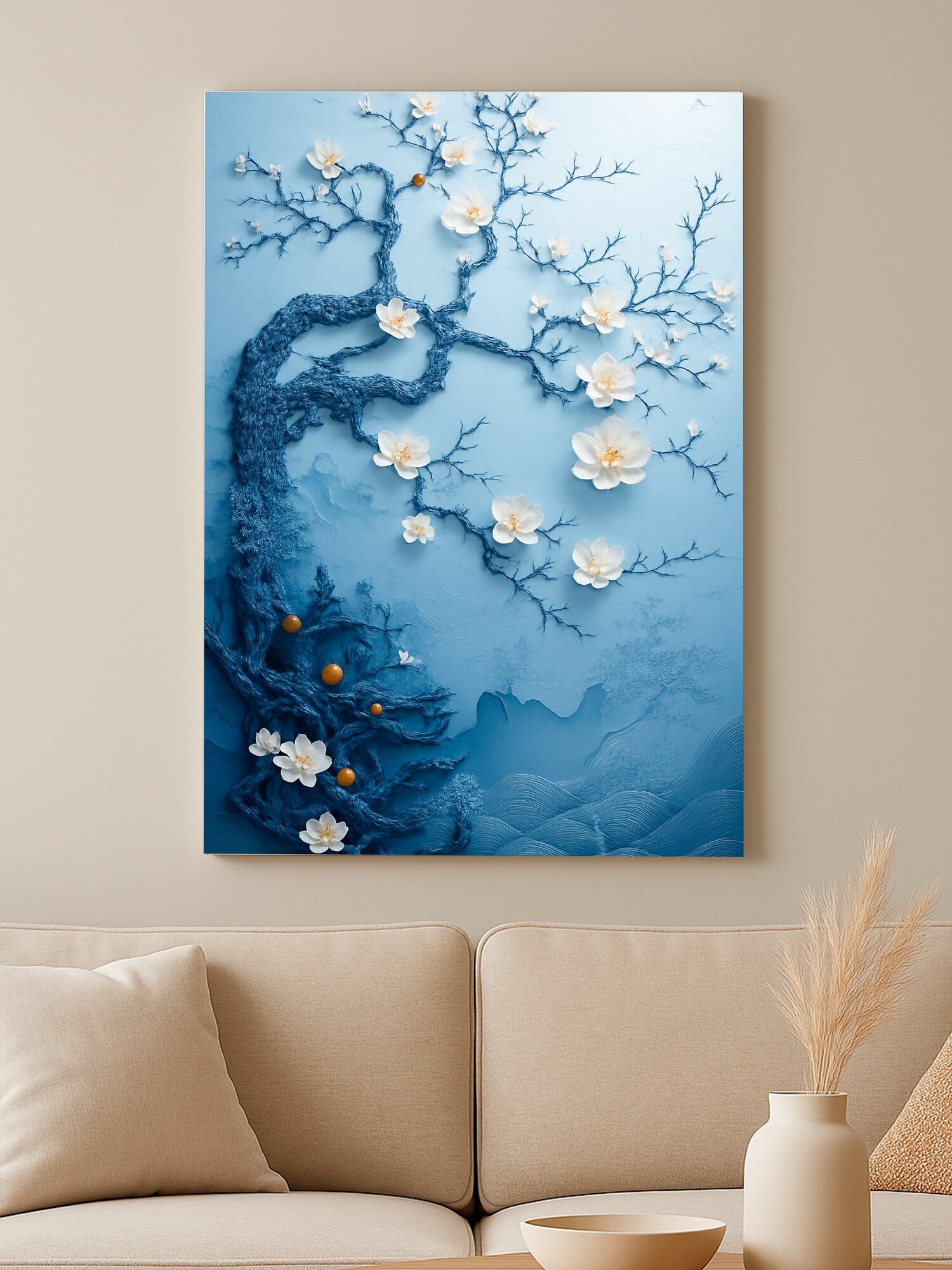 Картина для интерьера на холсте "Цветы сакуры" 60х100 см