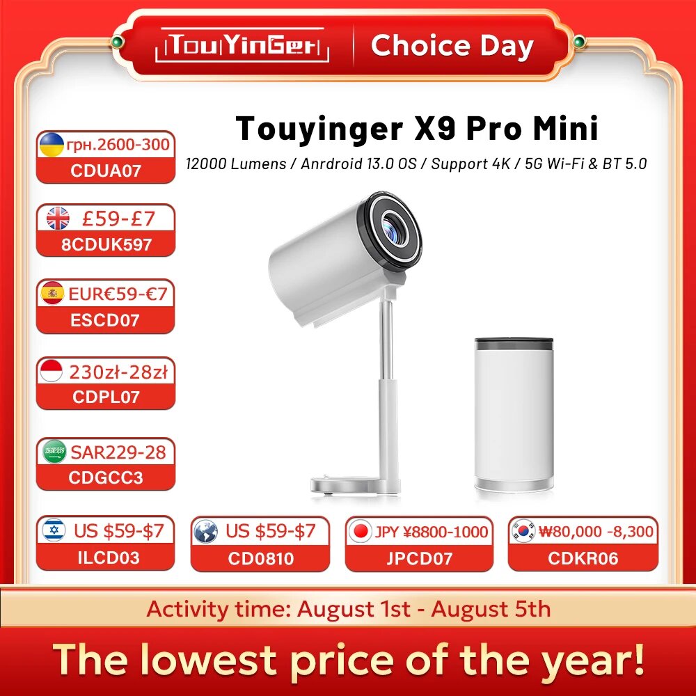 Touyinger X9 pro Mini Native 1080P Смарт-проектор 4K Android 13 Видео Wi-Fi Bluetooth Проектор для домашнего кинотеатра, X9 PRO Mini