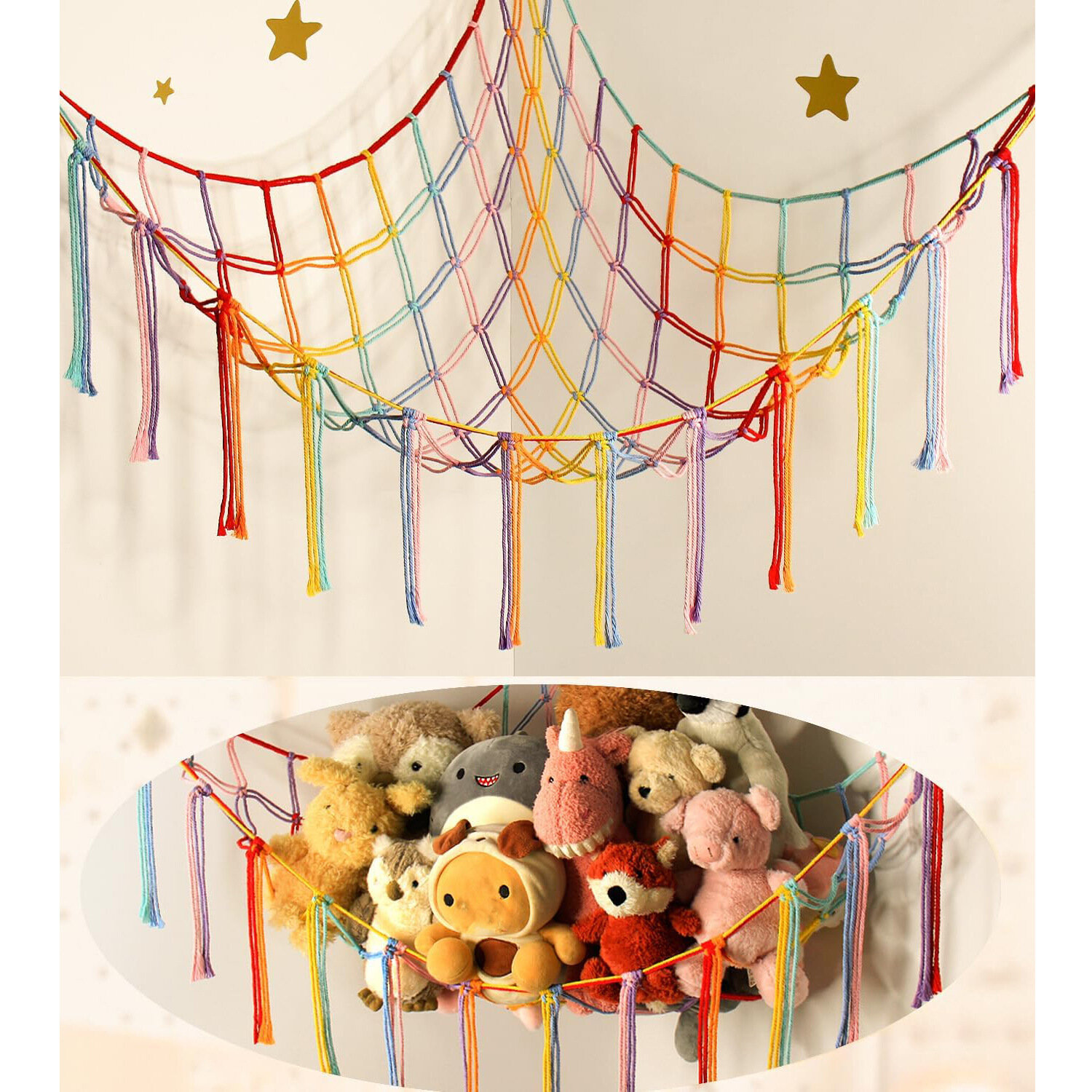 Богемная плетеная сетка для хранения игрушек, треугольная сетка для игрушек, угловая сетка для хранения в спальне.