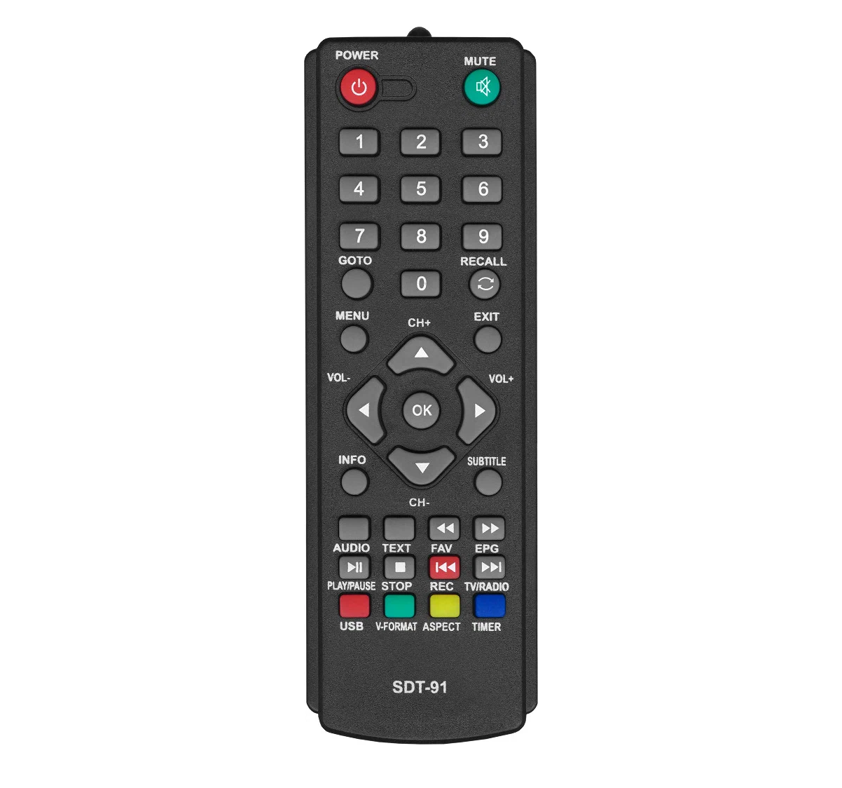 Пульт Huayu SDT-91, для DVB-T2 ресивера, Supra, цвет чёрный, ИК-сигнал