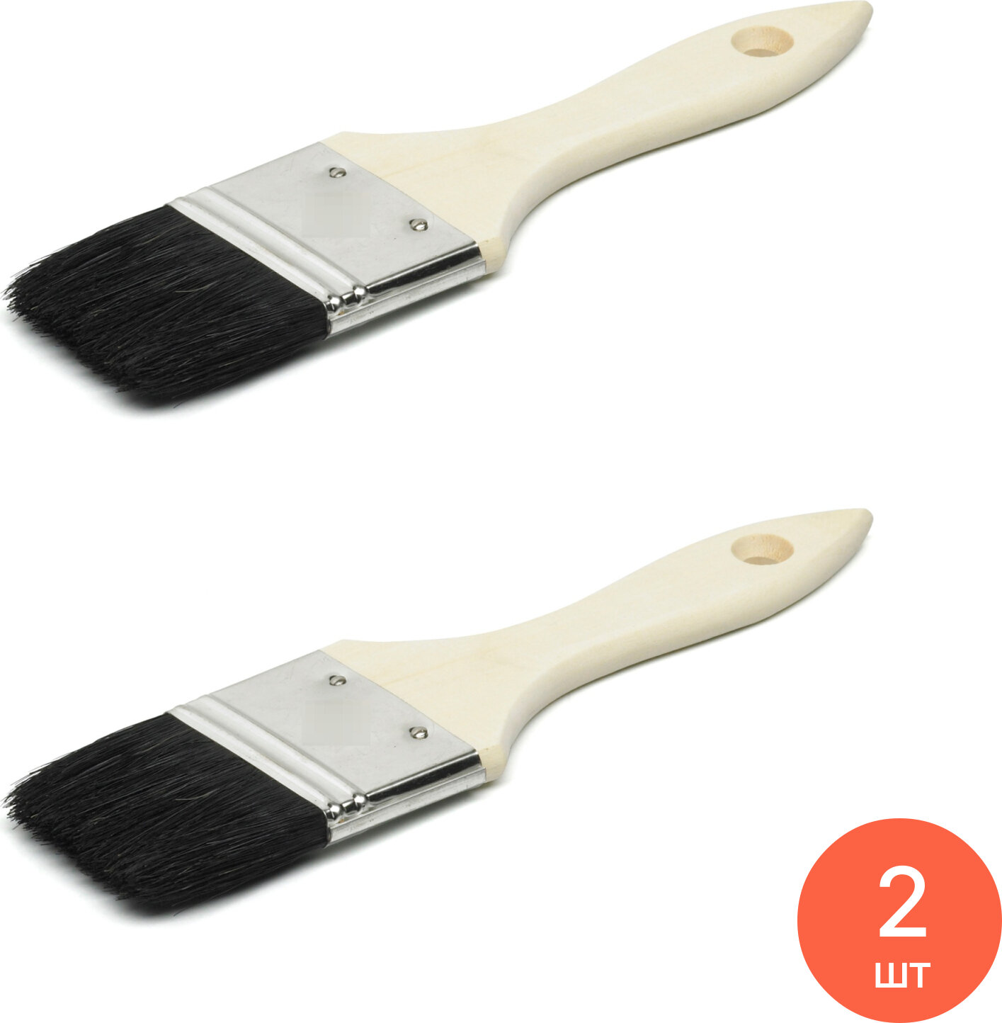 Кисть малярная Anza / Анза КФ плоская, с натуральной щетиной, 35мм / малярные и отделочные инструменты (комплект из 2 шт)