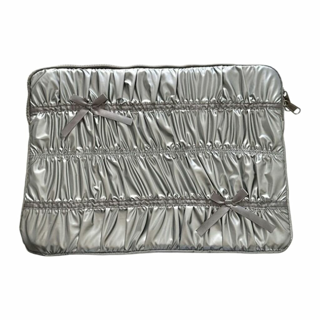 Вышитая плиссированная сумка для компьютера ipad с бантом macaron bow-серебристый-11 дюймов
