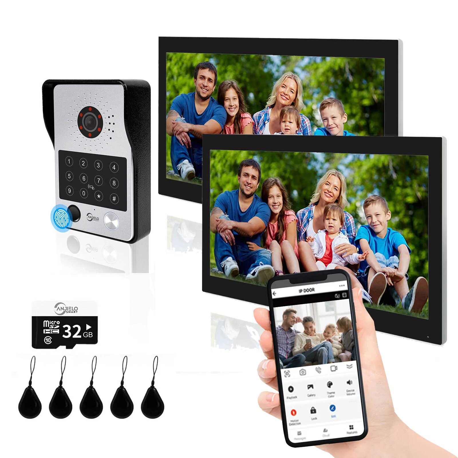 Anjielosmart 5-в-1 Wi-Fi видеодомофон 1080P 2 10b-inch 218BS