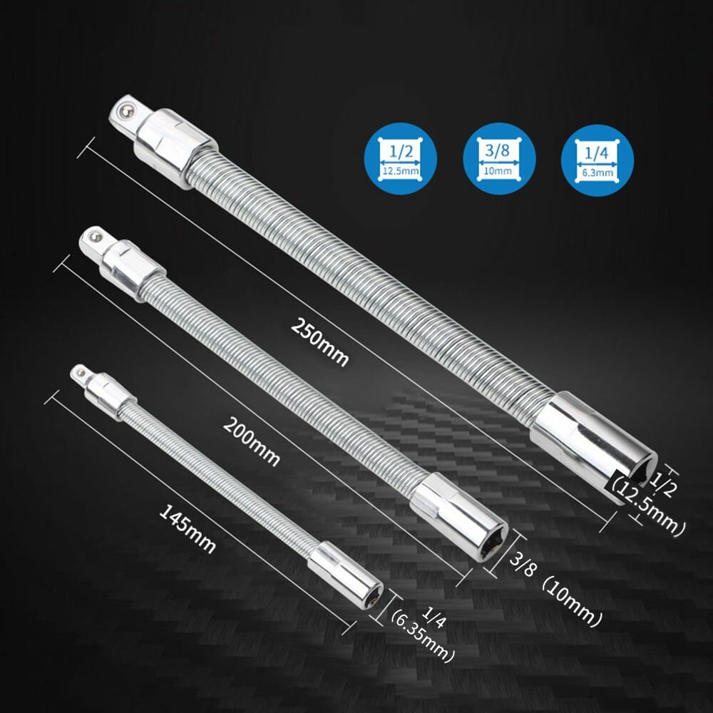 3шт Гибкие Удлинители Для Розеток 1/4 3/8 1/2 Комплект Приводных Удлинителей