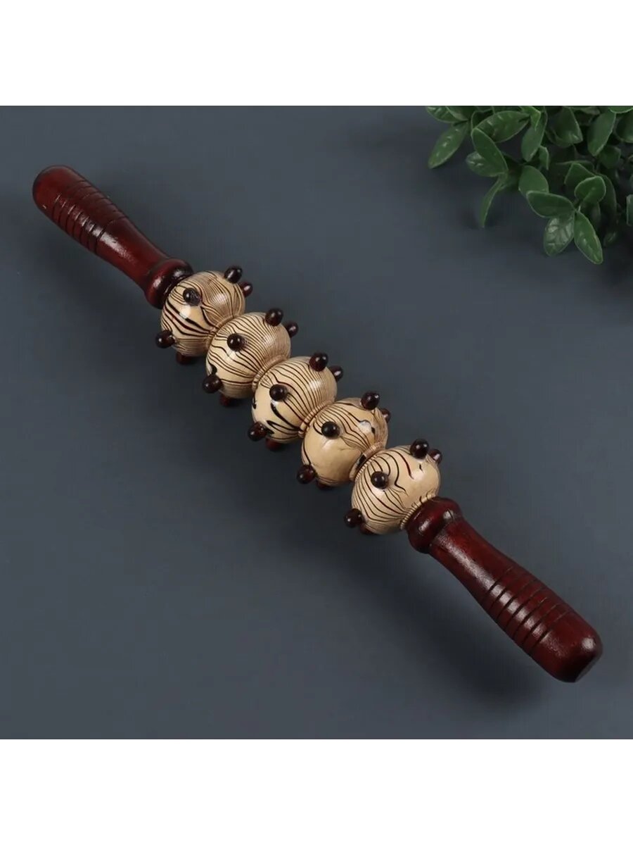 Универсальная деревянная скалка-массажёр с шипами