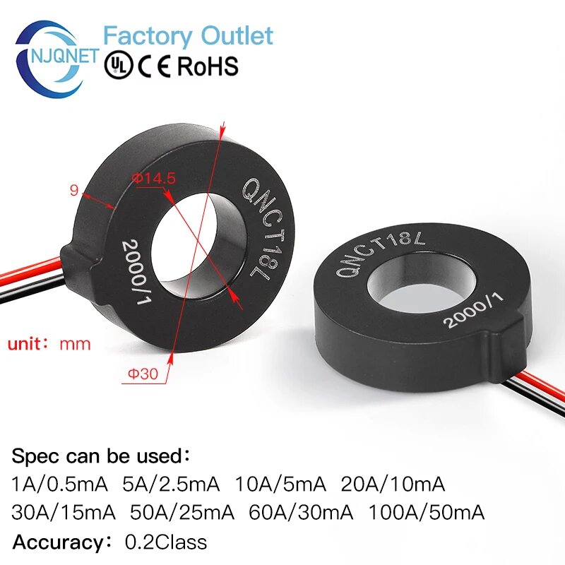 Микро трансформатор тока NJQNET QNCT19L/QNCT20L QNCT18L 2000-1