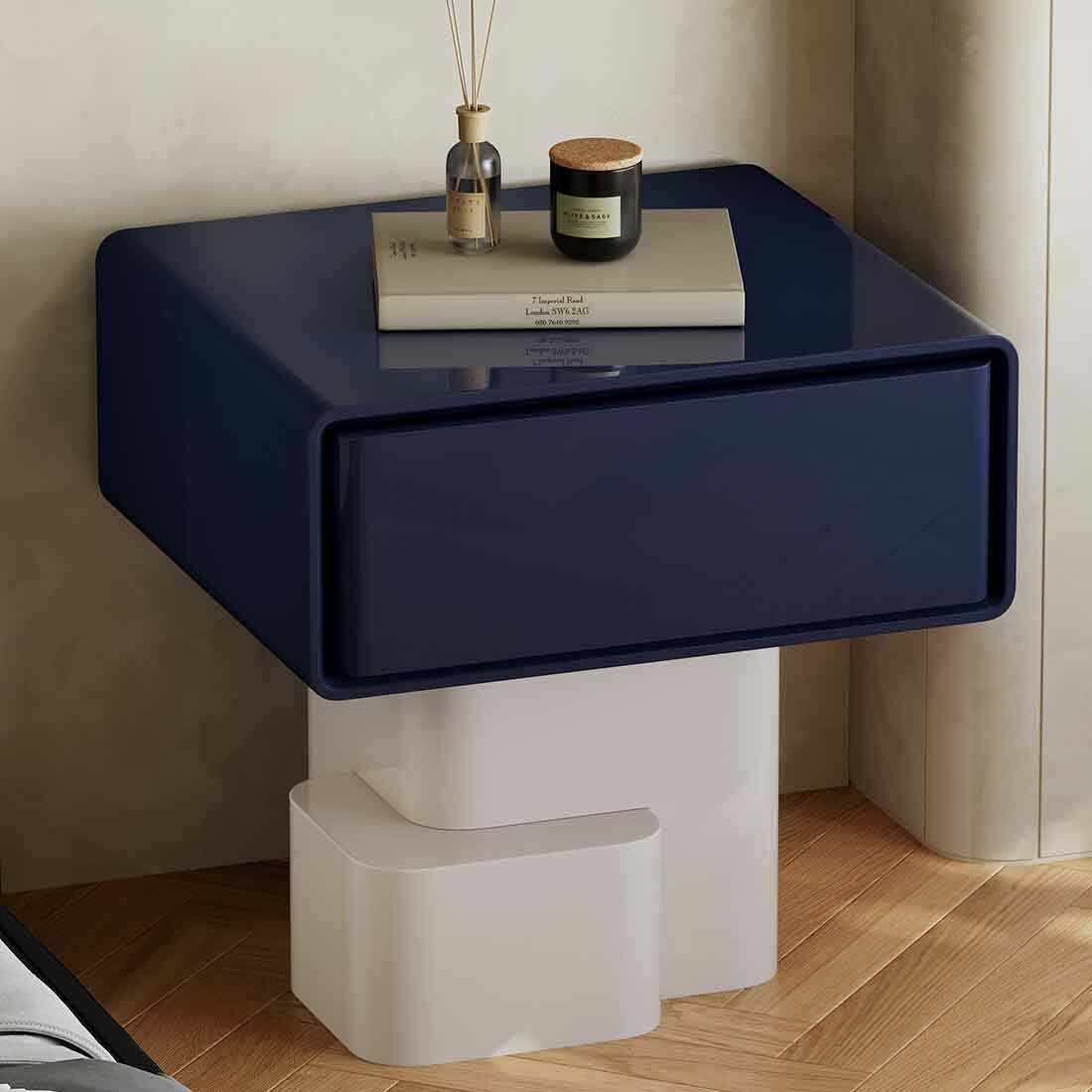 Дизайнерская прикроватная тумбочка Laguna, синяя, 1 ящик (левая)