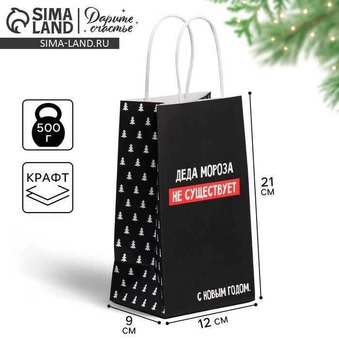 Пакет подарочный новогодний крафтовый «Деда Мороза нет», 12 х 21 х 9 см