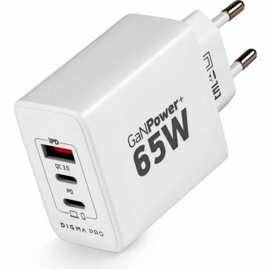 Сетевое зарядное устройство Digma Pro DPW6B 65W 3.25A (PD+QC) 2хUSB-C/USB-A универсальное белый (DPW6B5GX12WH)