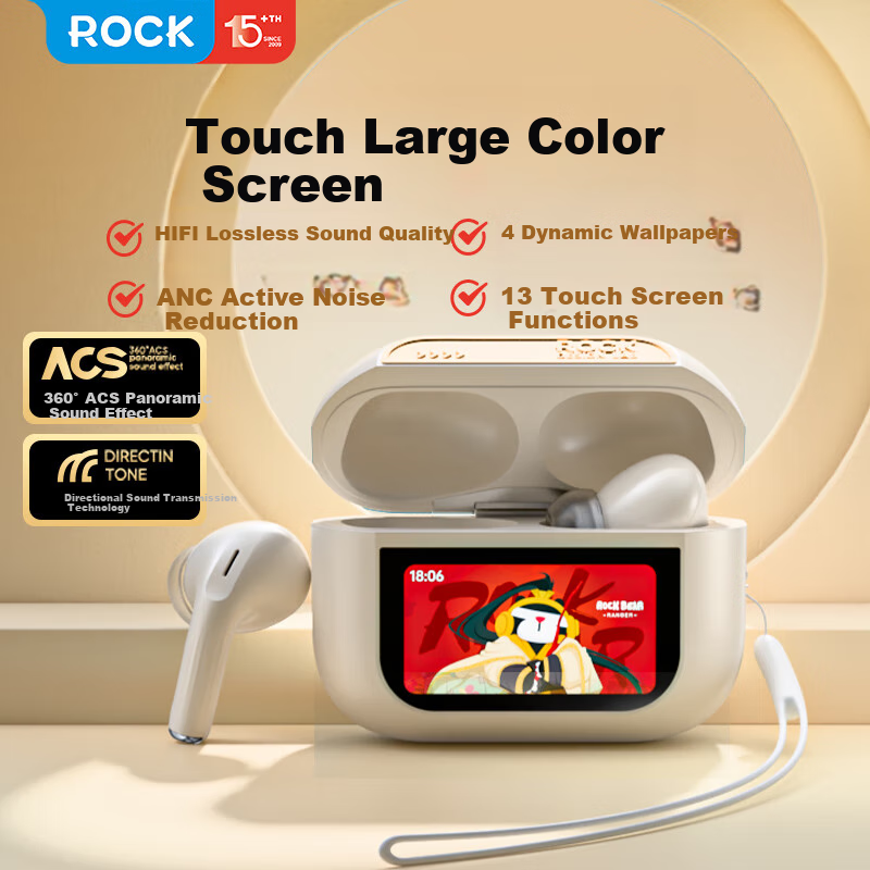 ROCK Touch Control Bluetooth Wireless Earphones In-Ear Active Noise Cancelling with Long Battery Life and High-Fidelity Sound Quality Bluetooth 5.4 Valentine's Day Birthday Gift