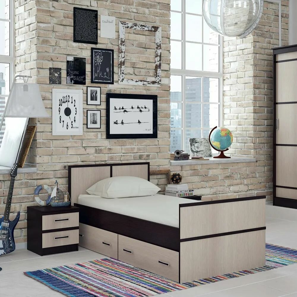 Кровать Сакура Лайт 0,9м Венге/Сосна Лоредо без основания