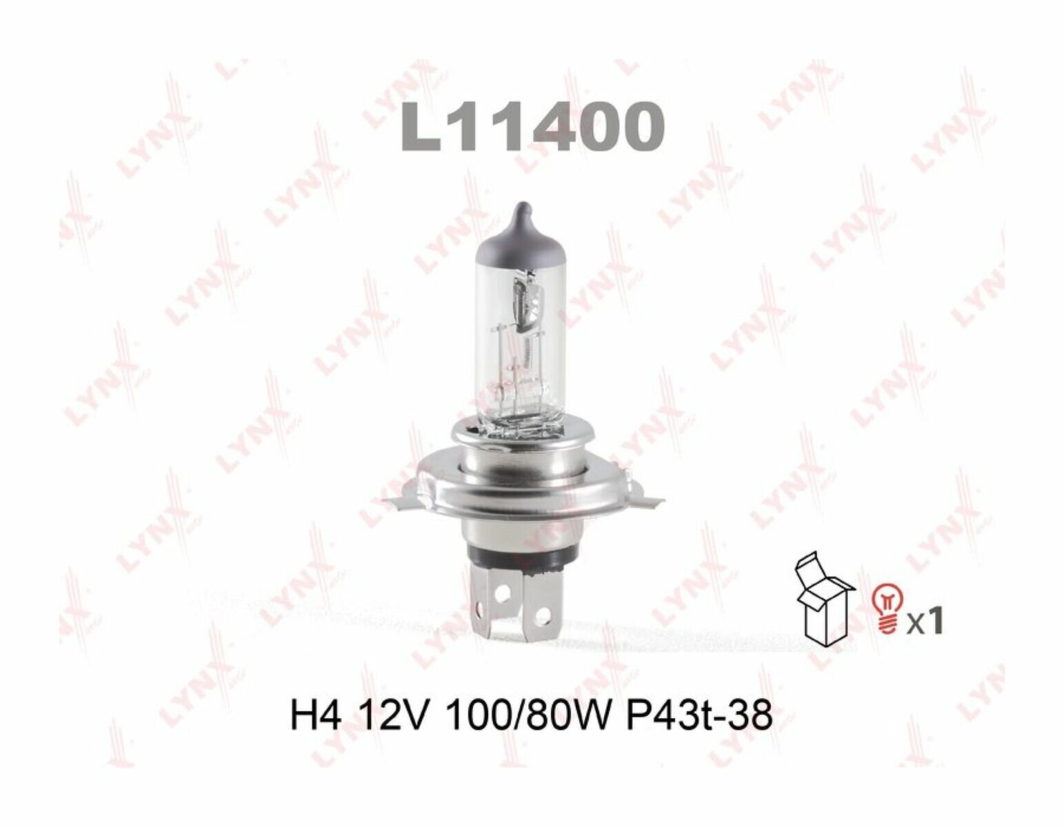 L11400 H4 12V100/80W P43T-38 Лампа Lynxauto(Lynx L11400)