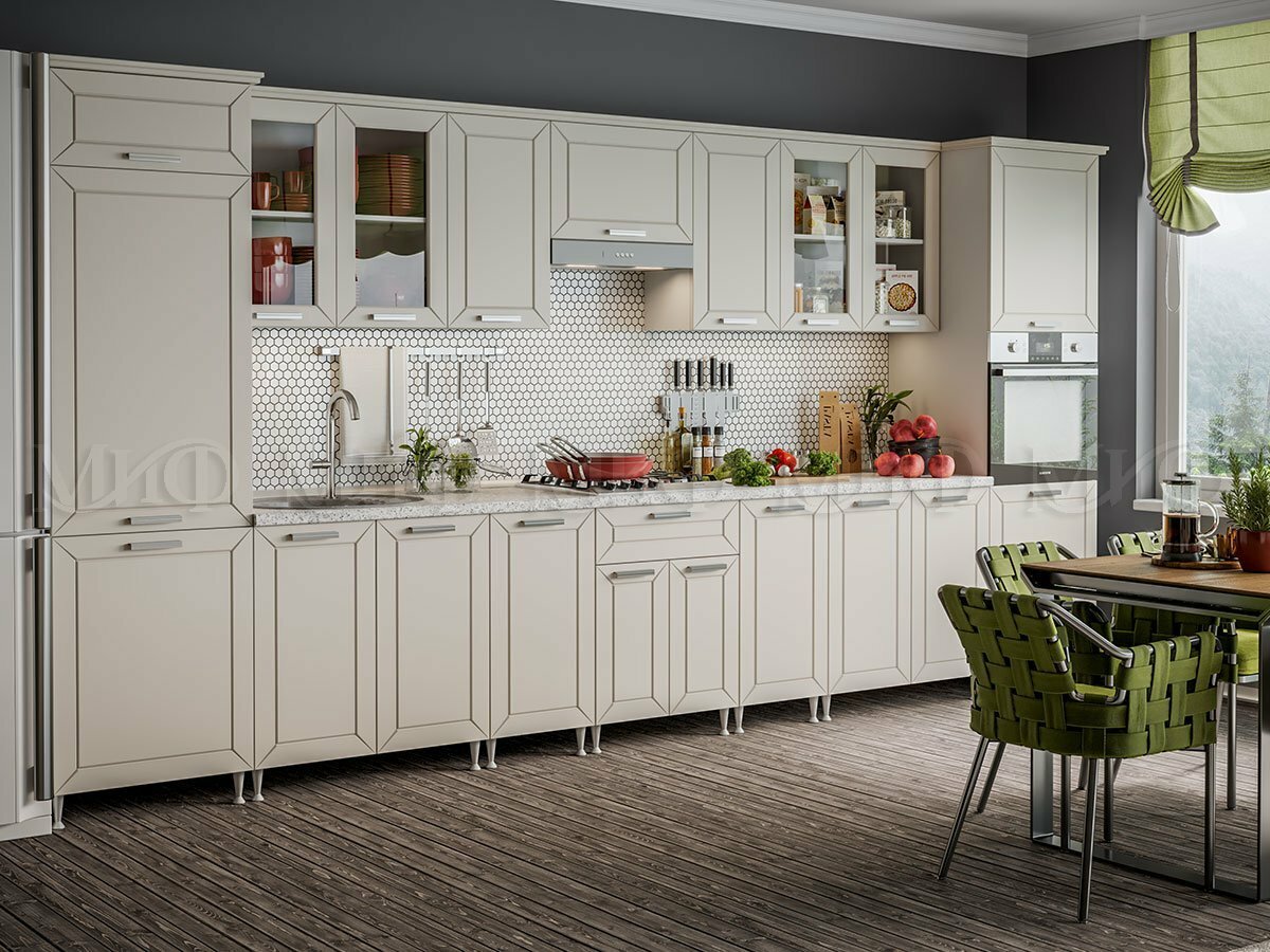 Кухня прямая Миф Монако 4,2м цвет Холст Латте/ столешница Антарес 26мм