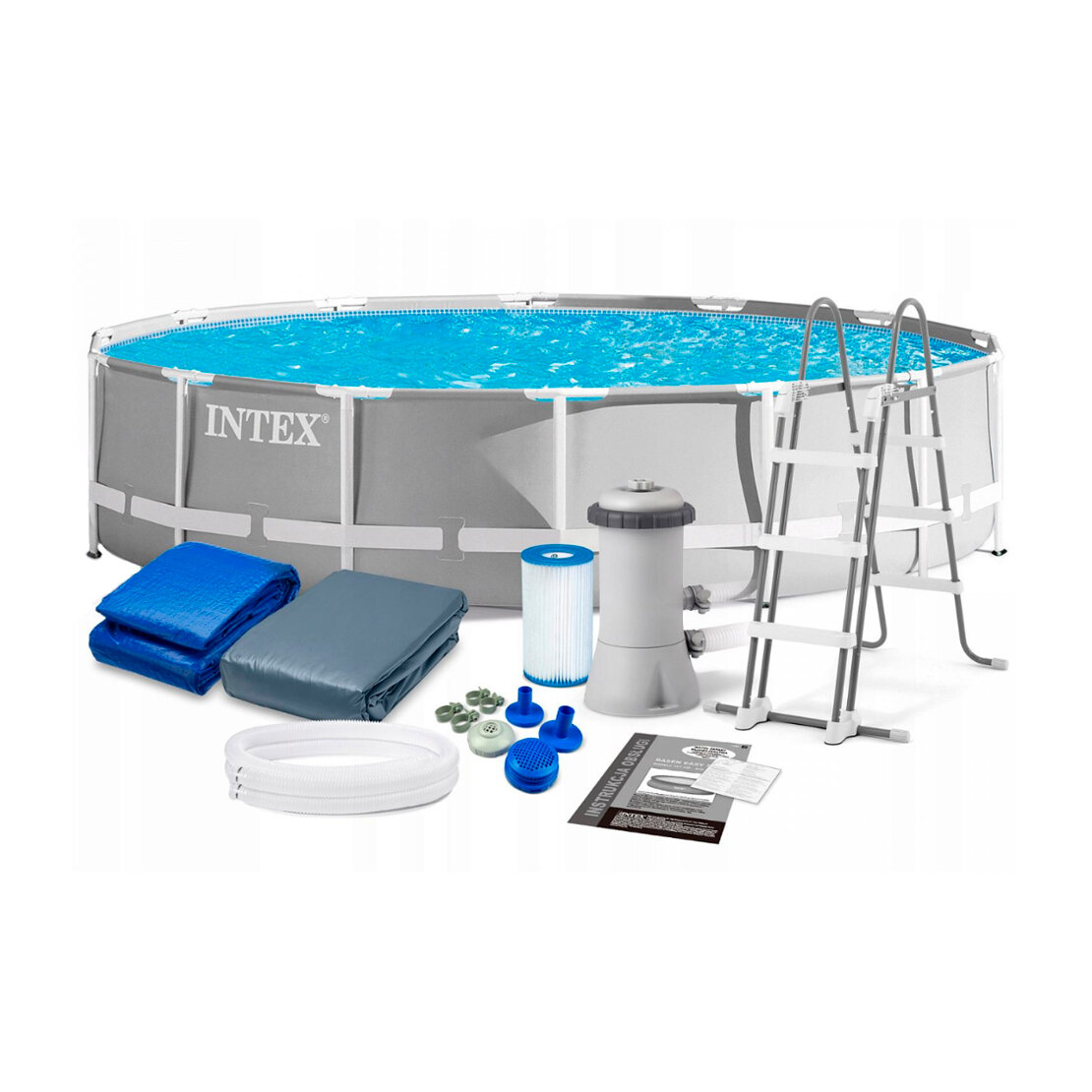 Бассейн каркасный Intex Prism Frame 26720, 427х107х427 см, 12706 л, фильтр-насос, лестница, подстилка и тент, серый