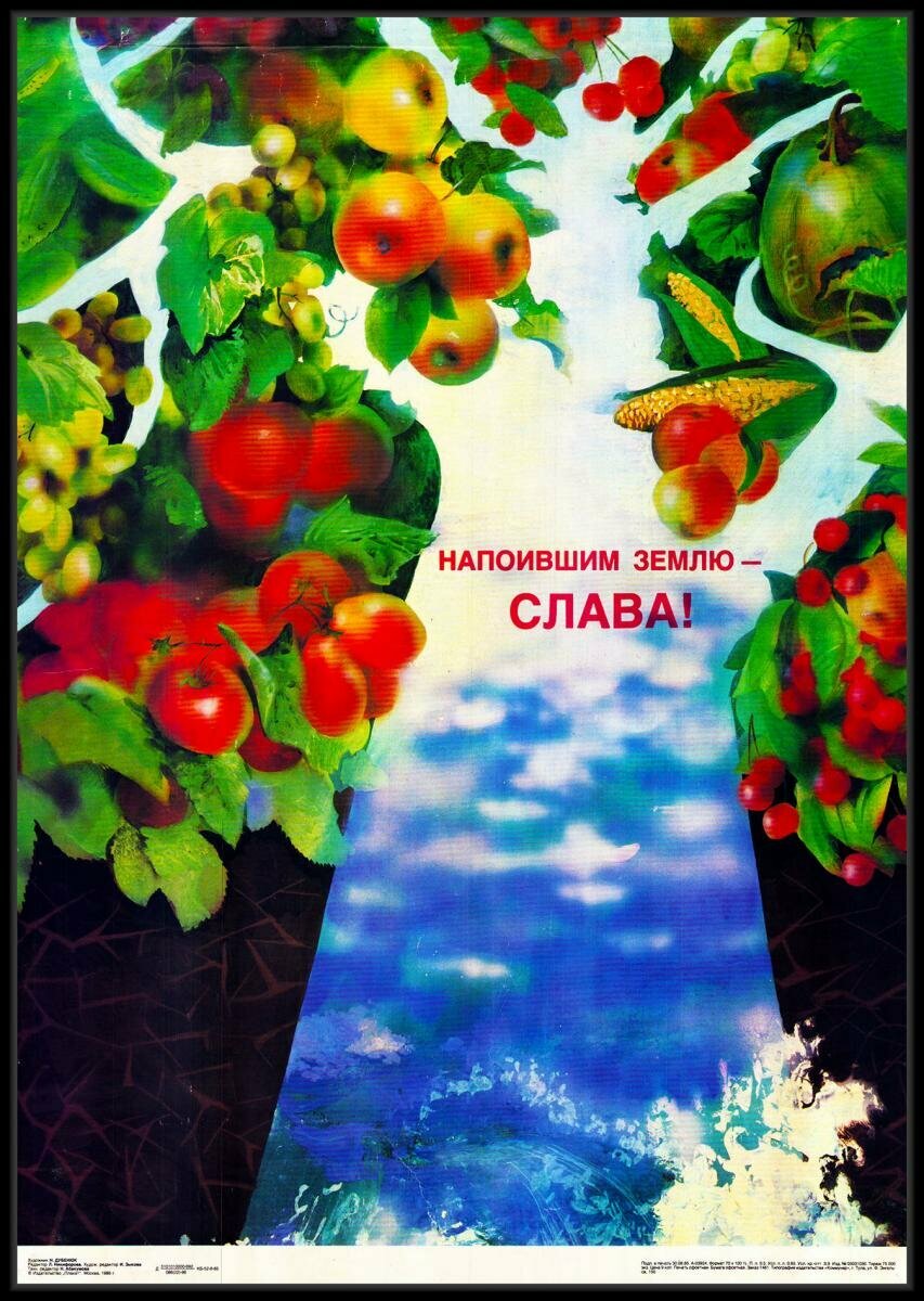 Плакат СССР вода жизнь водоканал оросительный канал; Антиквариат 1986 г; Декор настенный винтажный 48/68 см.