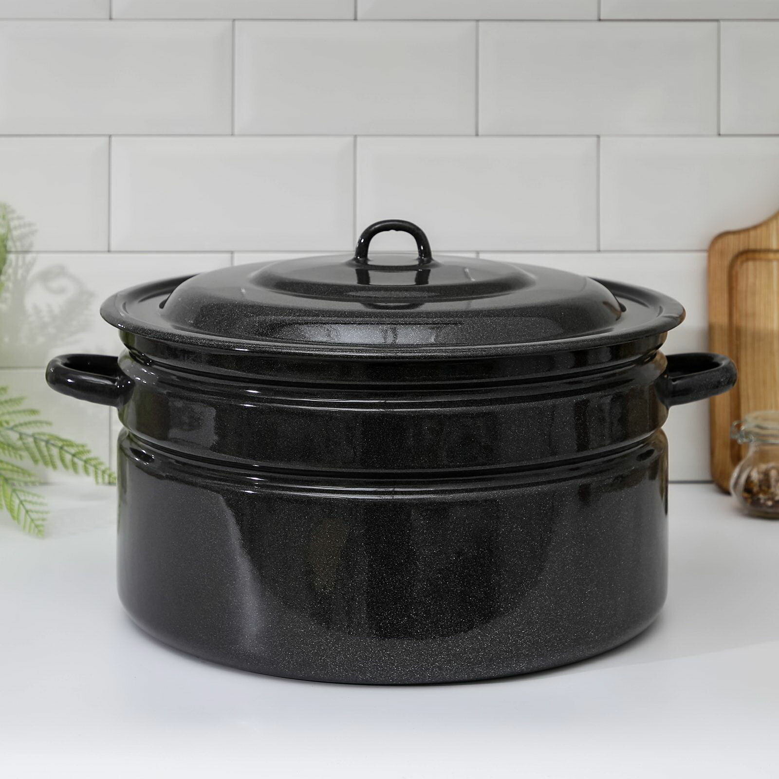 Бак эмалированный, 20 л, d=37.5 см, с крышкой, графитовый, тип плиты: для газовой плиты