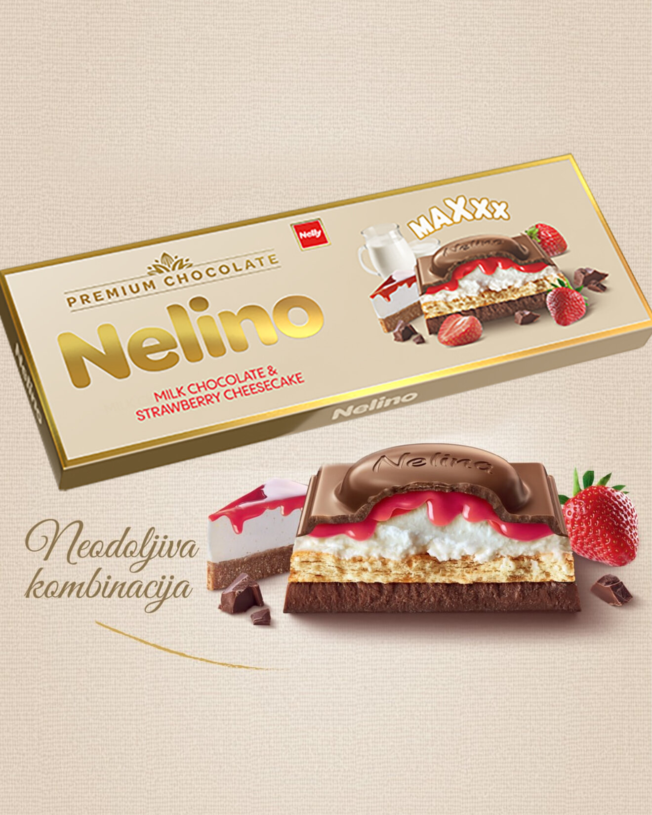 NELINO Молочный шоколад со вкусом клубничного чизкейка (сыр и клубника), 270г