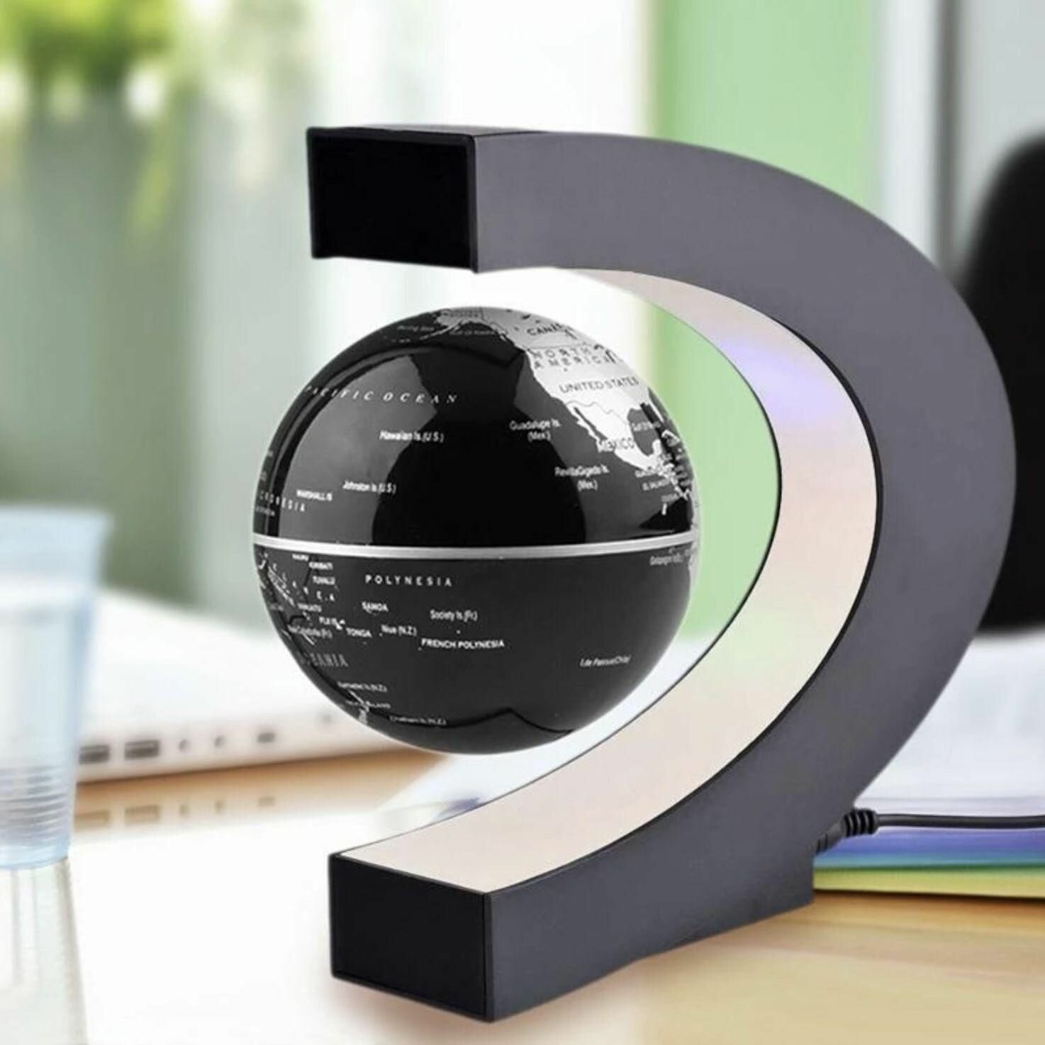 Парящий глобус, левитирующий, антигравитационный. Летающий вращающийся магнитный глобус с подсветкой. Ночник настольный, прикроватный светильник