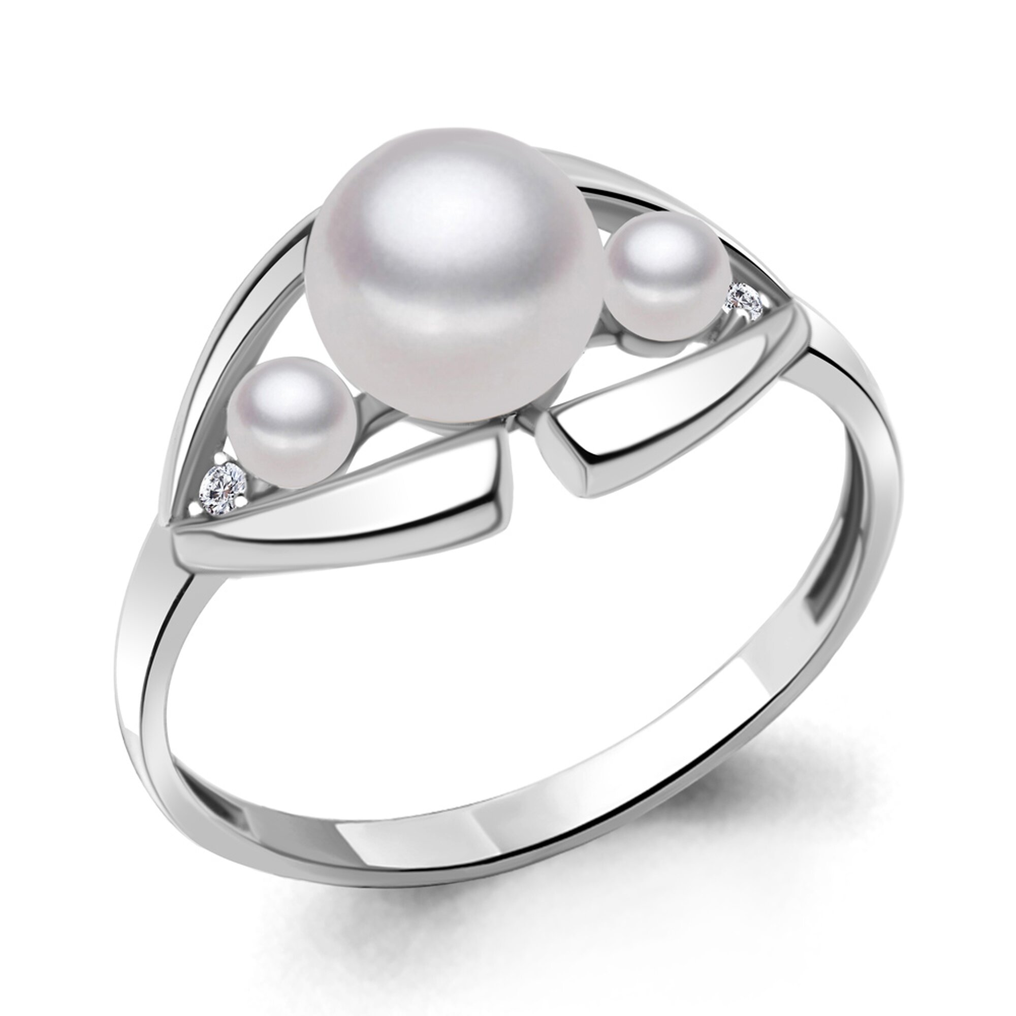 Кольцо, серебро, 925 проба, родирование, жемчуг, фианит