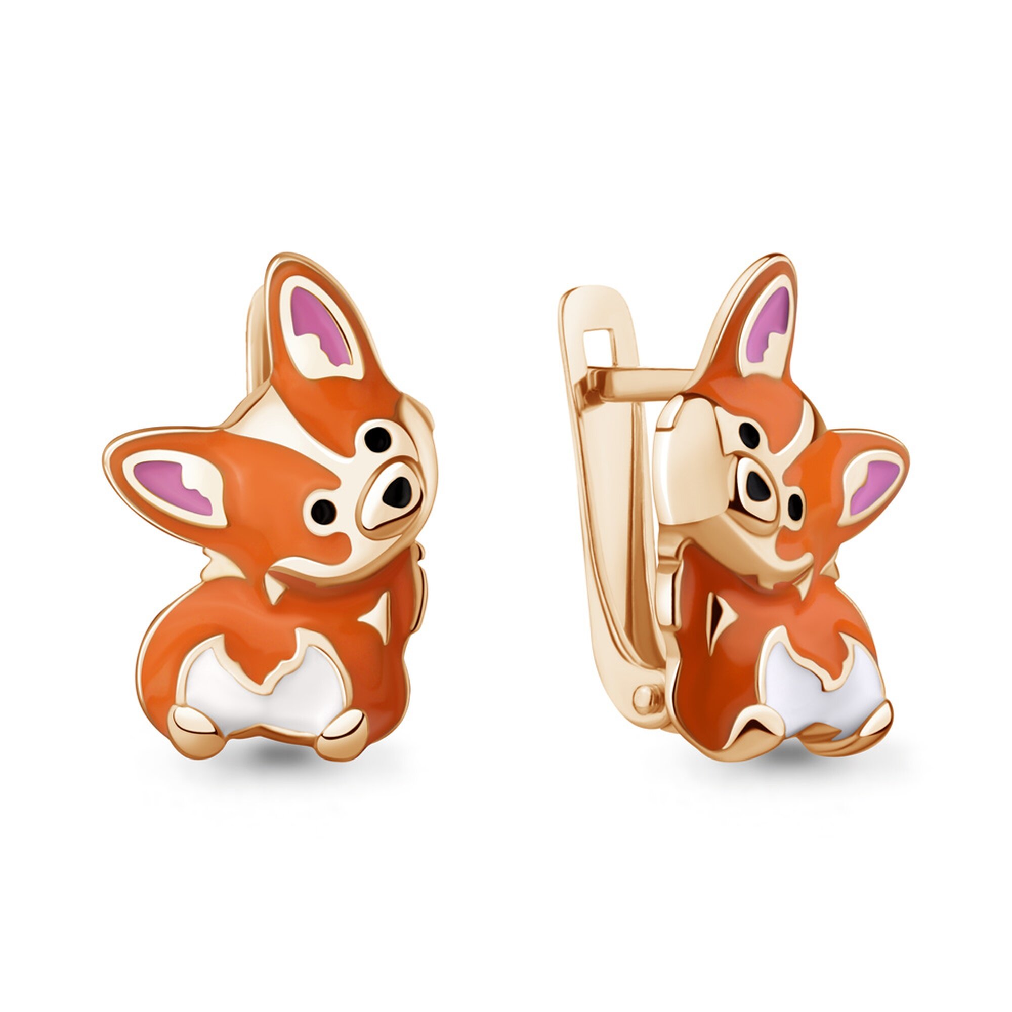 Серьги, серебро, 925 проба, золочение, эмаль