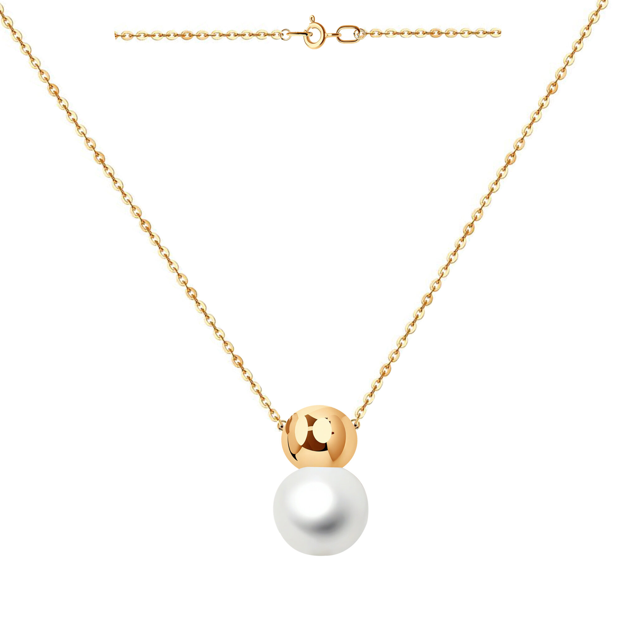 Колье, красное золото, 585 проба, жемчуг