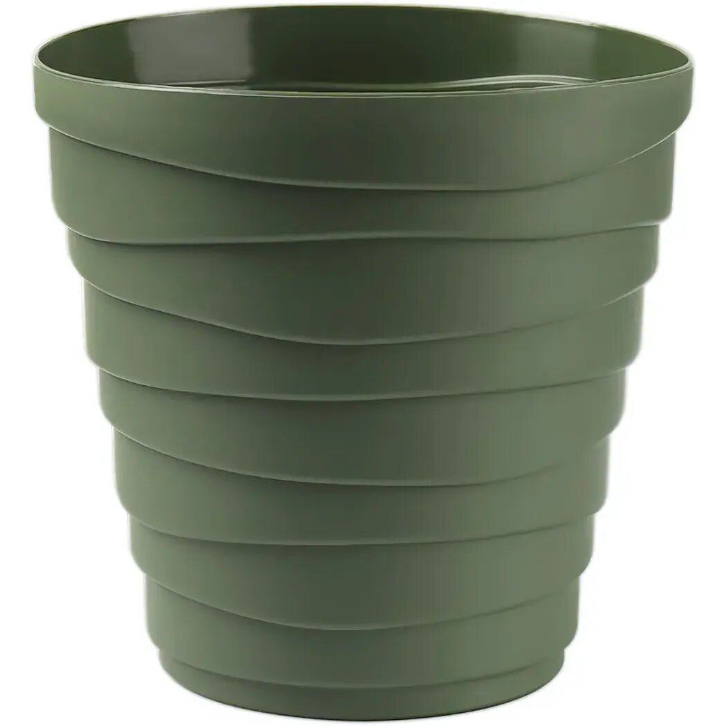 Кашпо пластиковое «Бархан» 2,25л, d-17,8см, тёмно-зелёное, с дренажом