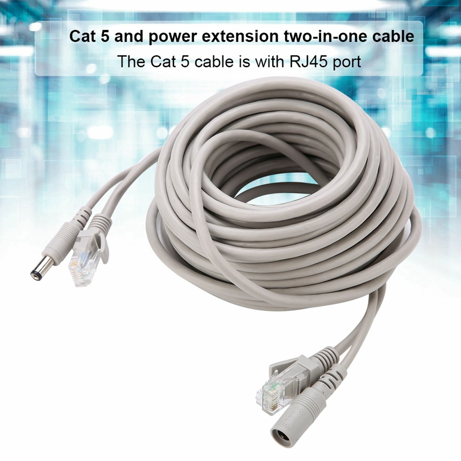 Кабель Ethernet RJ45 + DC для IP-камер15м, двухвходовой кабель Cat5 с питанием